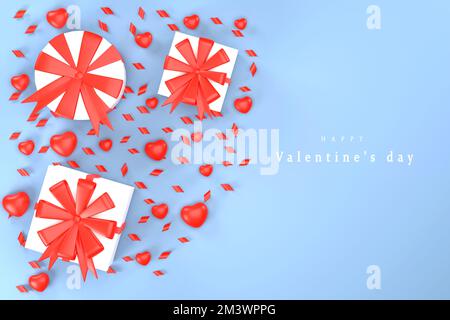 Top view of 3d pink gift box with silver ribbon and bow isolated on ...