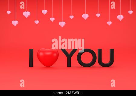 3D. Text and pink heart for wording I Love you. valentine's concept ...