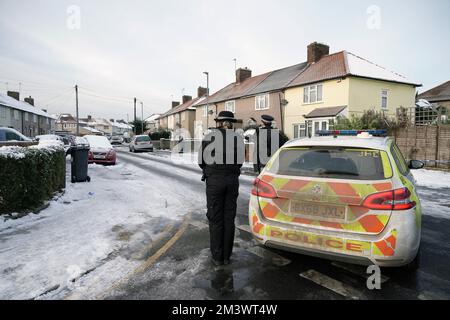 Police officers on Cornwallis Road, Dagenham, east London, where the ...