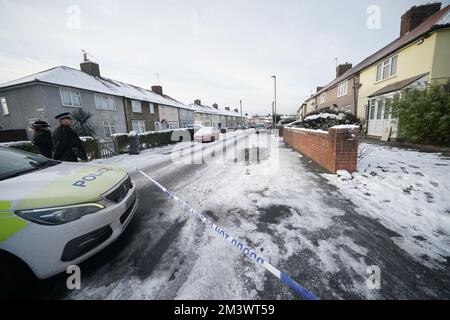 Police officers on Cornwallis Road, Dagenham, east London, where the ...