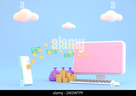 3D. Making money in investing in stocks financial business concept ...