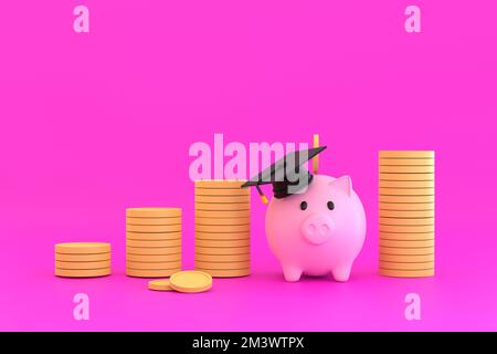 3D. Piggy bank and graduation cap collecting money for education Stock ...