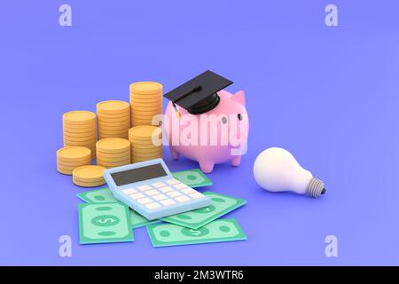 3D. Piggy bank and graduation cap collecting money for education Stock ...
