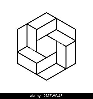 Linear impossible 3D rectangles symbol. Three bricks make an penrose ...