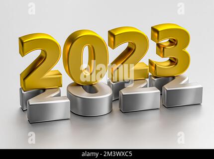 New year 2023 holiday concept. The number 2023 lies at 2022. 3d ...