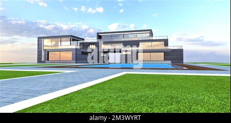 3d model of the modern suburban dwelling for people with middle income ...