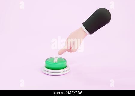 3D. Cartoon hand pressing the green button. system control Stock Photo ...