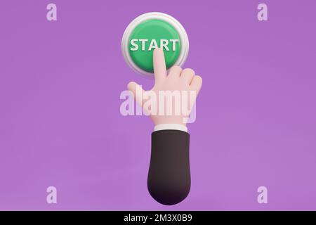 3D. Cartoon hand pressing the green button. system control Stock Photo ...