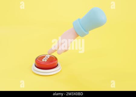 3D. Cartoon hand pressing the red button. system control Stock Photo ...