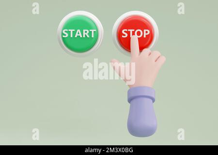 3D. Cartoon hand pressing the red button. system control Stock Photo ...