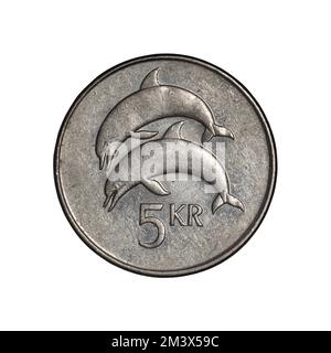 Icelandic coin of 1996 5 kroner on white background Stock Photo - Alamy