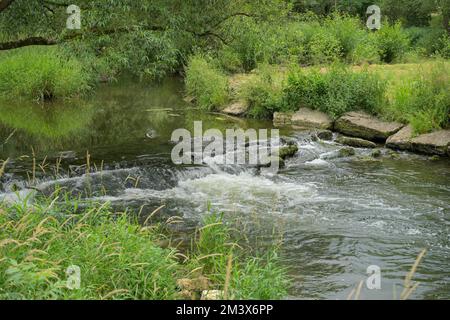 Der Fluss Tauber zwischen Creglingen und Rothenburg, Baden-Württemberg ...