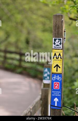 Signpost on a public footpath shared with National Cycle Route 2 ...