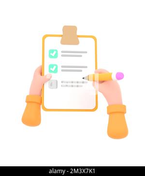 3D. Hand signing document. Hand filling checklist on clipboard Stock ...