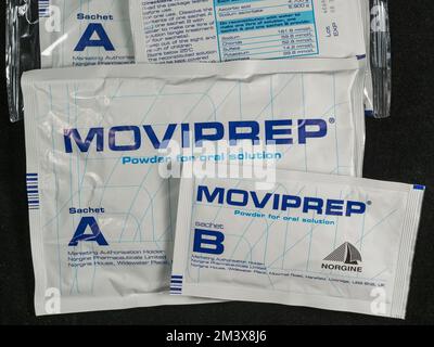 Sachets of Moviprep, a lemon flavored laxative used by patients prior ...