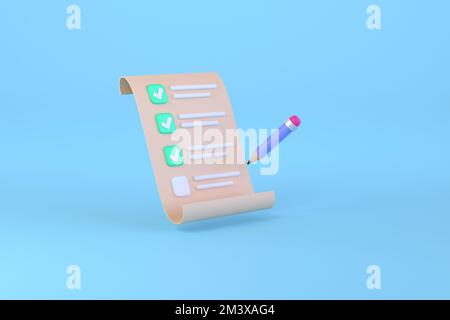 3D. Document task management todo check list, work project plan concept ...