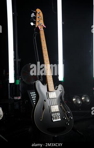 Fender bass guitar used by Mike Kerr of Royal Blood on stage before a ...