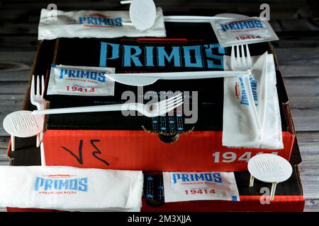 Cairo, Egypt, December 8 2022: Primo's Pizza is an American pizza known ...