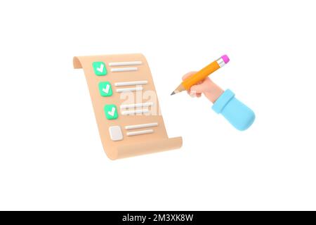 3D. check list with businessman hands holding pencil, clipboard, check ...