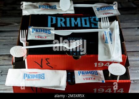 Cairo, Egypt, December 8 2022: Primo's Pizza is an American pizza known ...