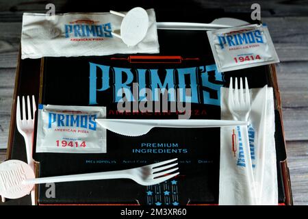 Cairo, Egypt, December 8 2022: Primo's Pizza is an American pizza known ...