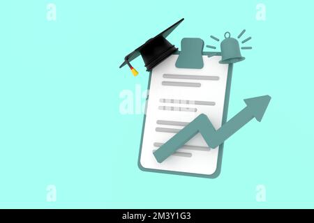 3D. Clipboard and bell to success education concept Stock Photo - Alamy