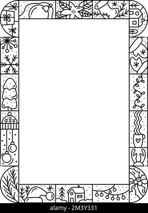 Merry Christmas decoration monoline frame with place for text. Winter ...