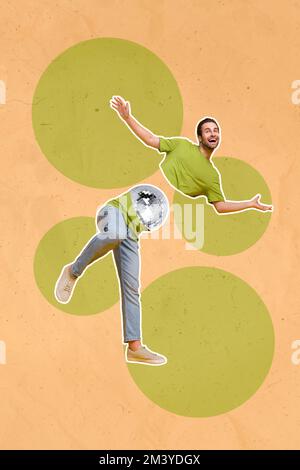 Collage photo poster of young excited person jumping air celebrate new ...