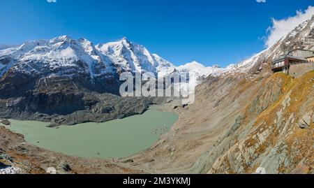 Snowy Mountains with Pasterze on a sunny day at Hochalpenstrasse ...