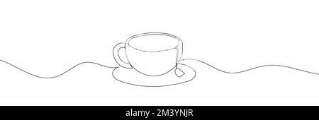 Teacup continuous line. One line tea cup. Vector illustration set Stock ...