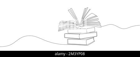 continuous single line drawing of stack of books, line art vector ...