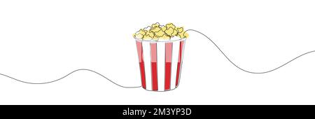 Popcorn in a cup continuous one line drawing. Vector ...