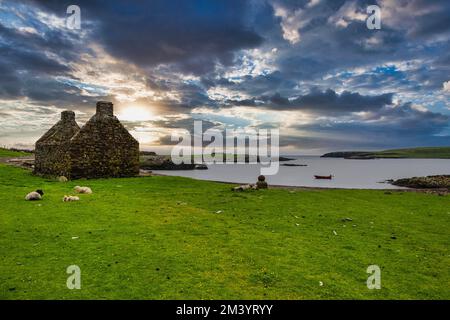 Old farmhouse near the Eshaness Lighthouse, Shetland islands, United ...