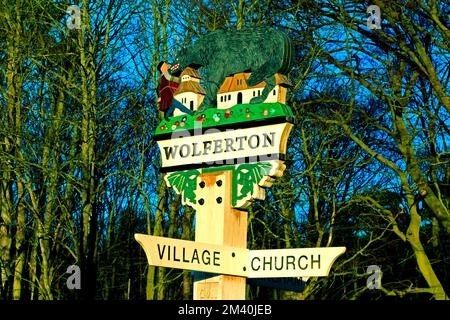 Wolferton, Norfolk, village sign, England UK Stock Photo - Alamy