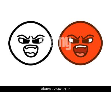 Angry emoticon in doodle style yellow background. Vector Illustration ...