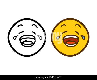 Laughing to tears emoticon in doodle style isolated on white background ...