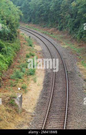 Railroad tracks lead through a natural landscape Stock Photo - Alamy