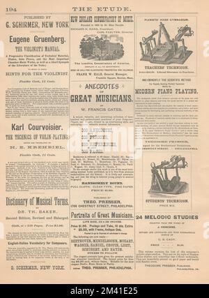Pages from the 1896 Edition of the ETUDE. Premier publication for music ...