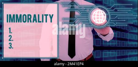 Conceptual caption Immorality, Business idea the state or quality of ...