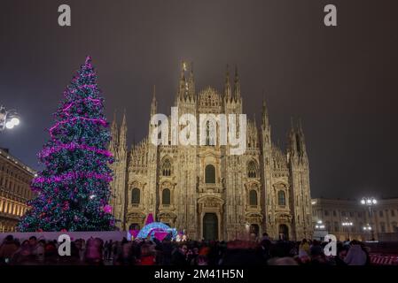 Milan Italy December 17 2022: Illuminated christmas tree at the ...