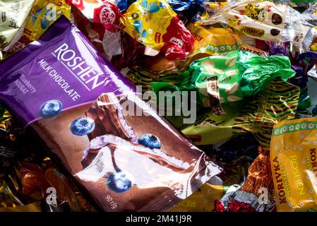 Wrappers from Roshen sweets. Roshen Confectionery Corporation is a ...