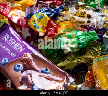 Wrappers from Roshen sweets. Roshen Confectionery Corporation is a ...