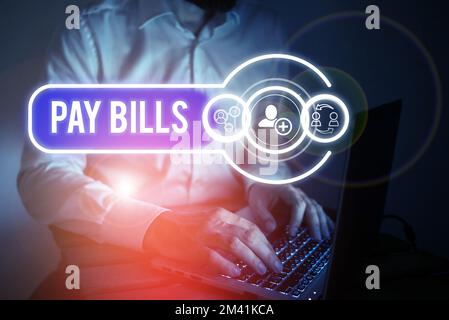 Handwriting text Pay Bills, Word Written on list of expenses to be paid ...