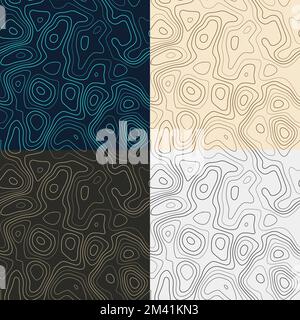 Topography patterns. Seamless elevation map tiles. Appealing isoline ...
