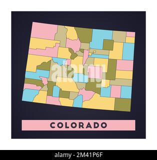 Colorado map. Us state poster with colored regions. Old grunge texture ...