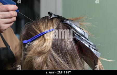Fixing and position of hair during the dyeing process. use of foil ...
