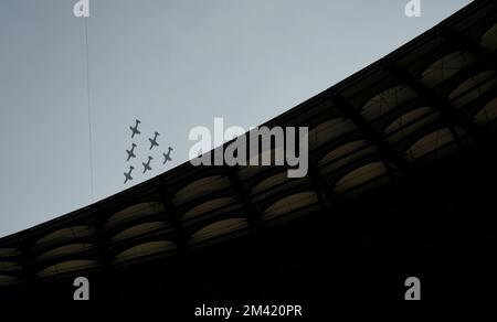Planes fly over the Lusail Stadium, Qatar. Picture date: Sunday ...