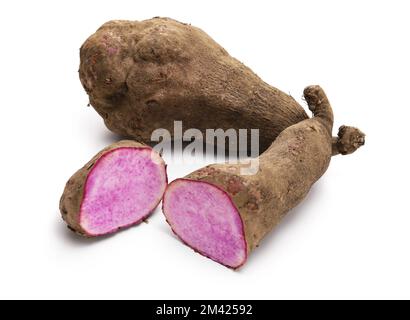 purple yam isolated on white background, dioscorea alata, aka ube ...