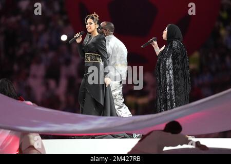 Performers Manal (left), Davido and Aisha during the closing ceremony ...