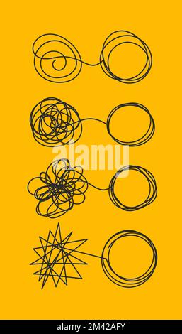 Unravel business chaos process with tangle difficult problem mess business concept flat style ...